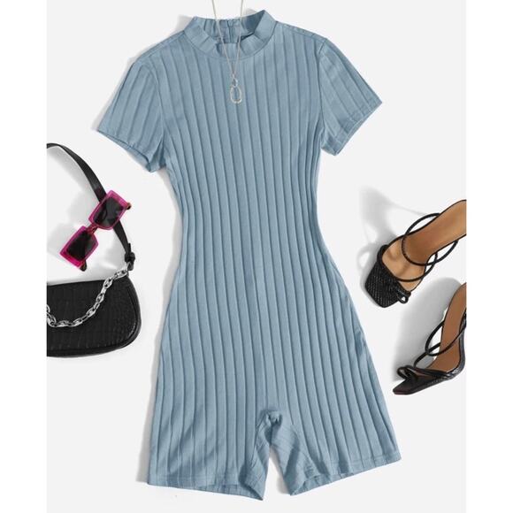 SHEIN | Pants & Jumpsuits | Shein Dusty Blue Romper Size Large Sku 32 ...